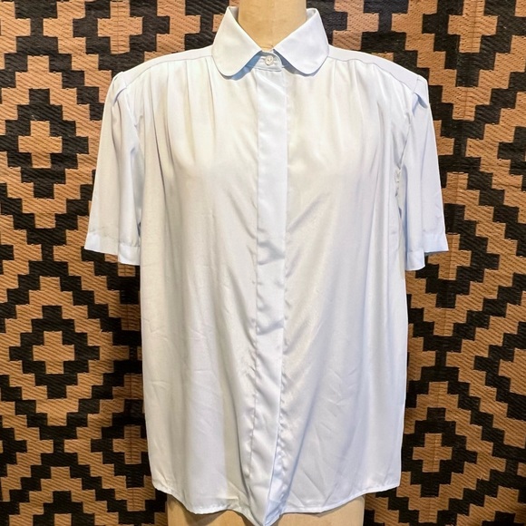 Worthington | Tops | Vintage Icy Steel Blue Button Front Blouse Pleated ...